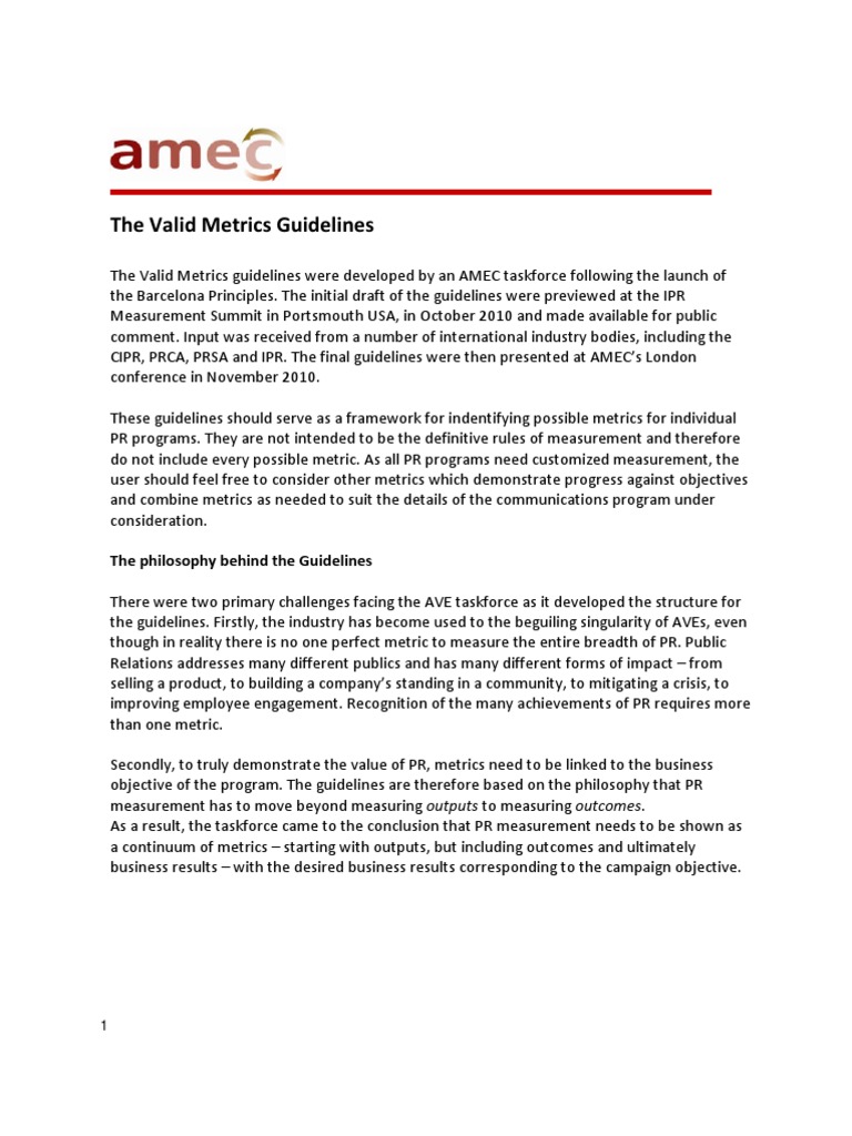 Amec Explaining The Valid Metrics Guidelines 21 Jan 2011 | PDF | Public ...