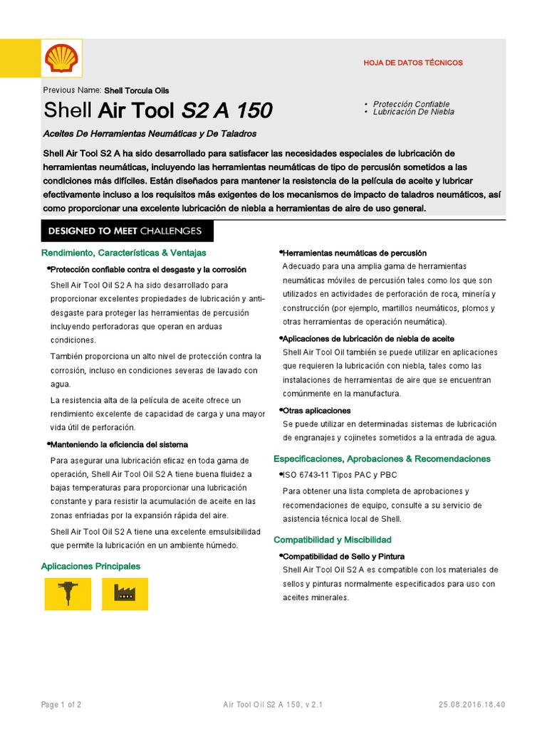 TDS - Air Tool Oil S2 A 150 | PDF | Herramientas | Science