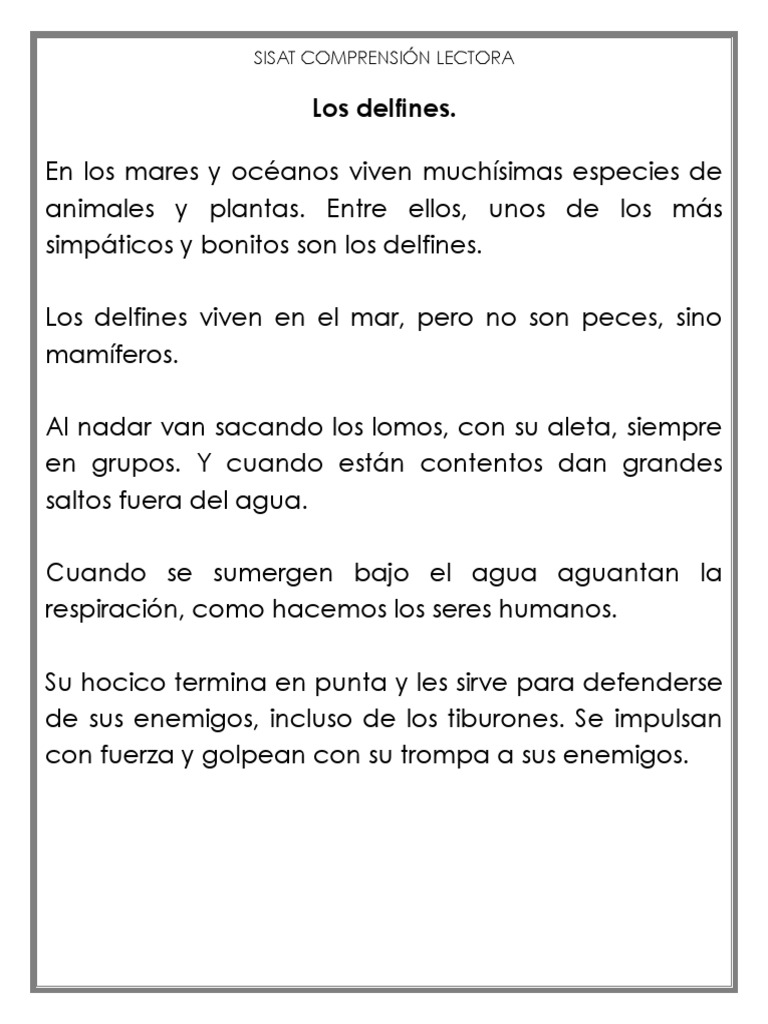 Sisat Material Del Alumno Lectura. Los Delfines | PDF