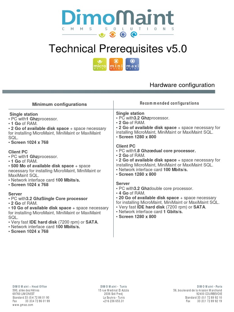 DIMO Maint Technical Prerequisites V5.0 | PDF | Windows Server 2003 ...