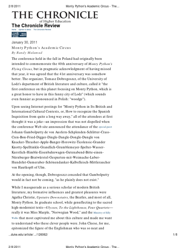 Monty Python's Academic Circus - The Chronicle Review - The Chronicle ...