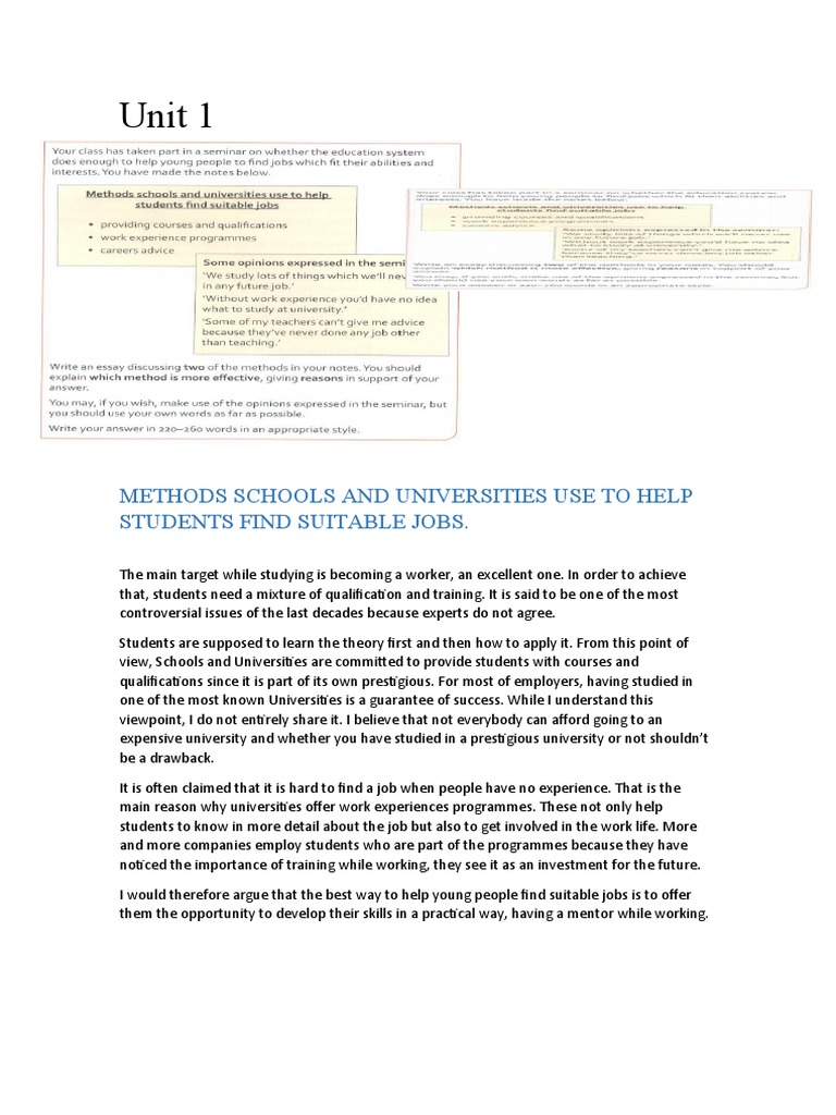 Unit 1: Methods Schools and Universities Use To Help Students Find Suitable Jobs | PDF