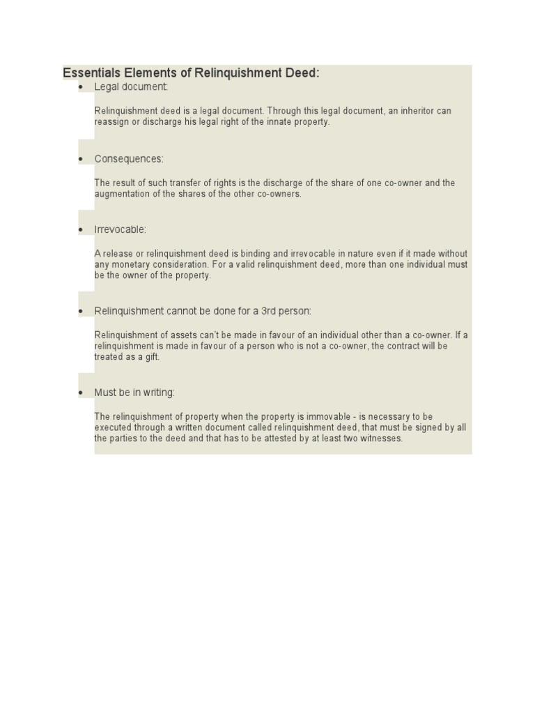 Essentials Elements of Relinquishment Deed | PDF