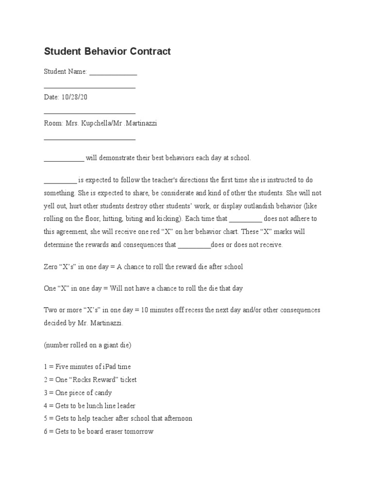 Student Behavior Contract Template | PDF