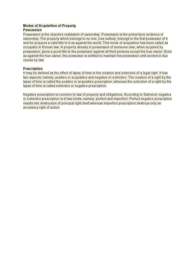 Modes of Acquisition of Property | PDF