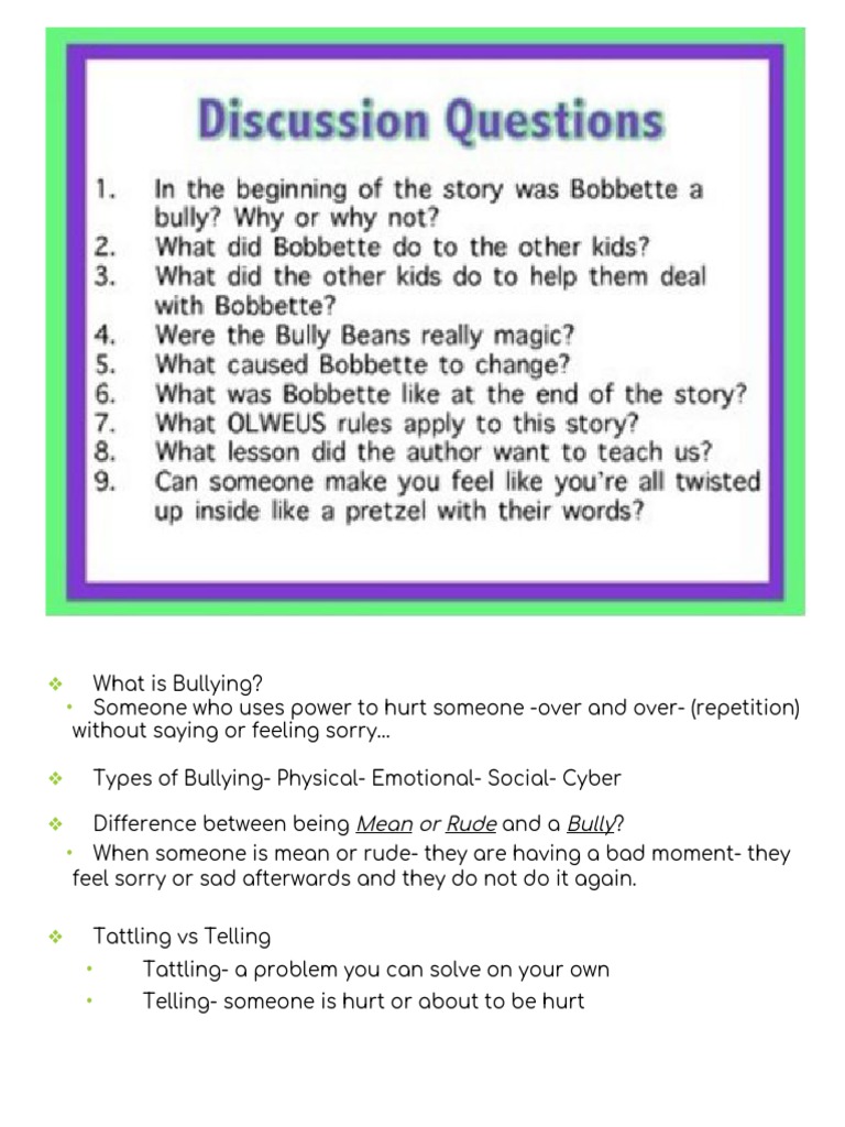 Bully Beans Discussion Qs | PDF | Social Science | Self-Improvement