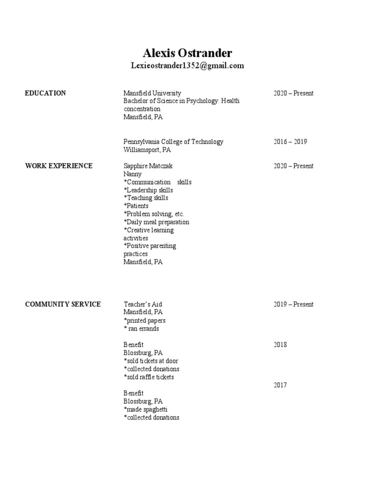 Alexis Ostrander's Professional Profile | PDF