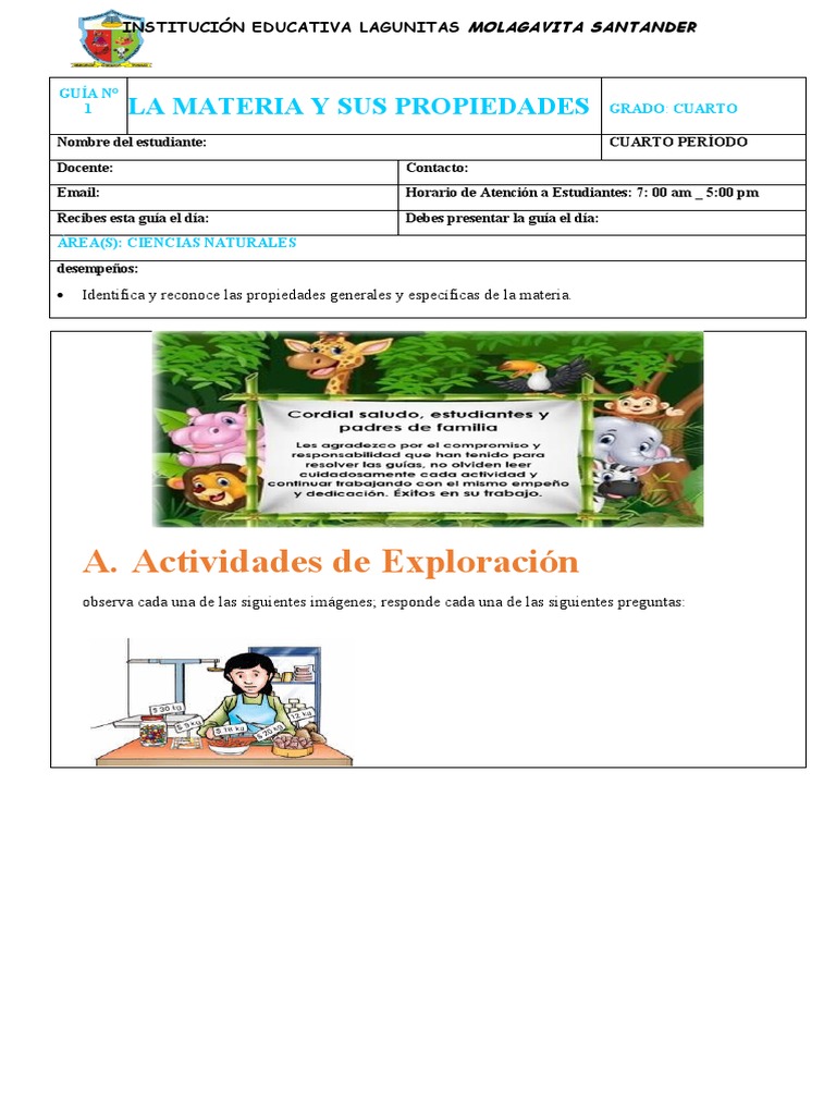 Guía 1 Grado 4° La Materia y Sus Propiedades | PDF | Densidad ...
