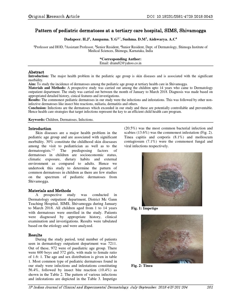 Pattern of Pediatric Dermatoses at A Tertiary Care Hospital, SIMS ...