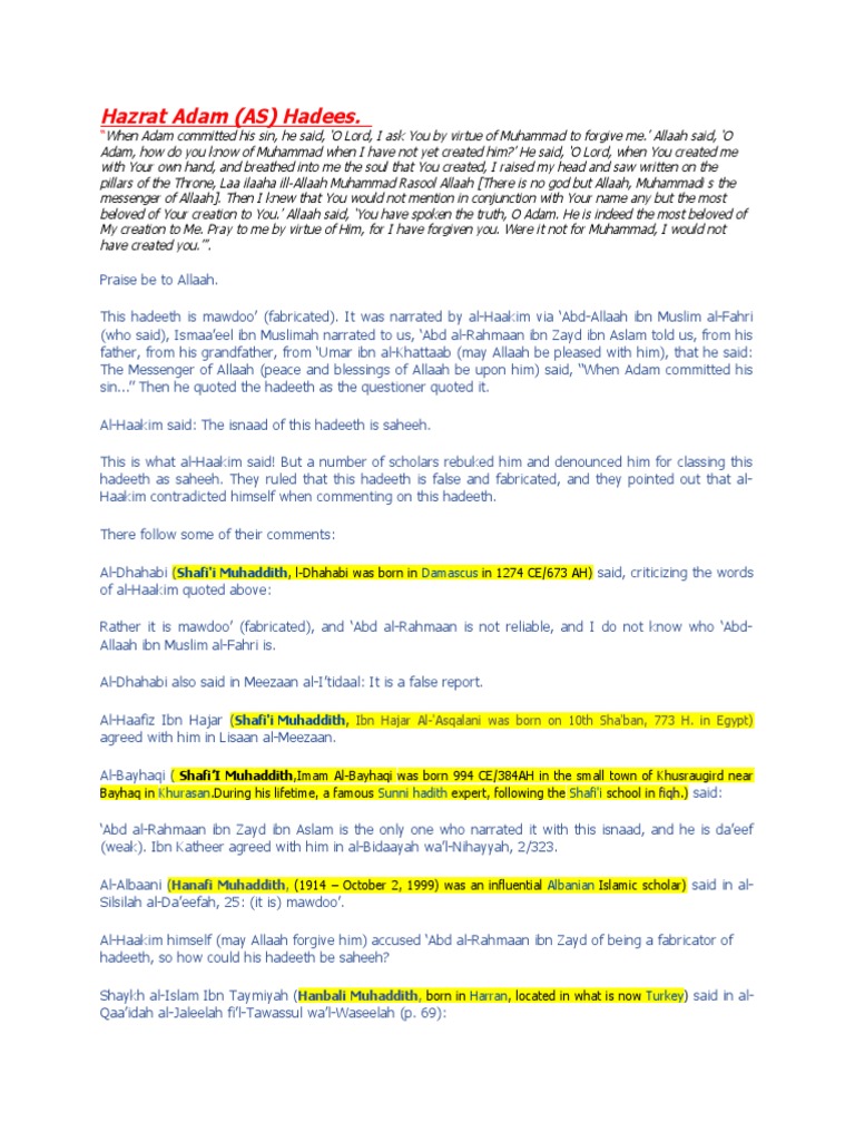 Hazrat Adam Forgiveness | PDF | Hadith | Islamic Texts