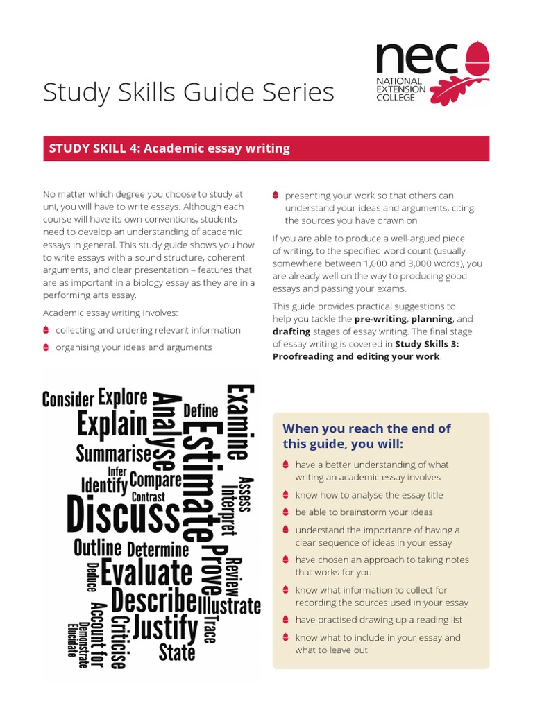 Study Skills Guide Series: Study Skill 4: Academic Essay Writing | PDF ...