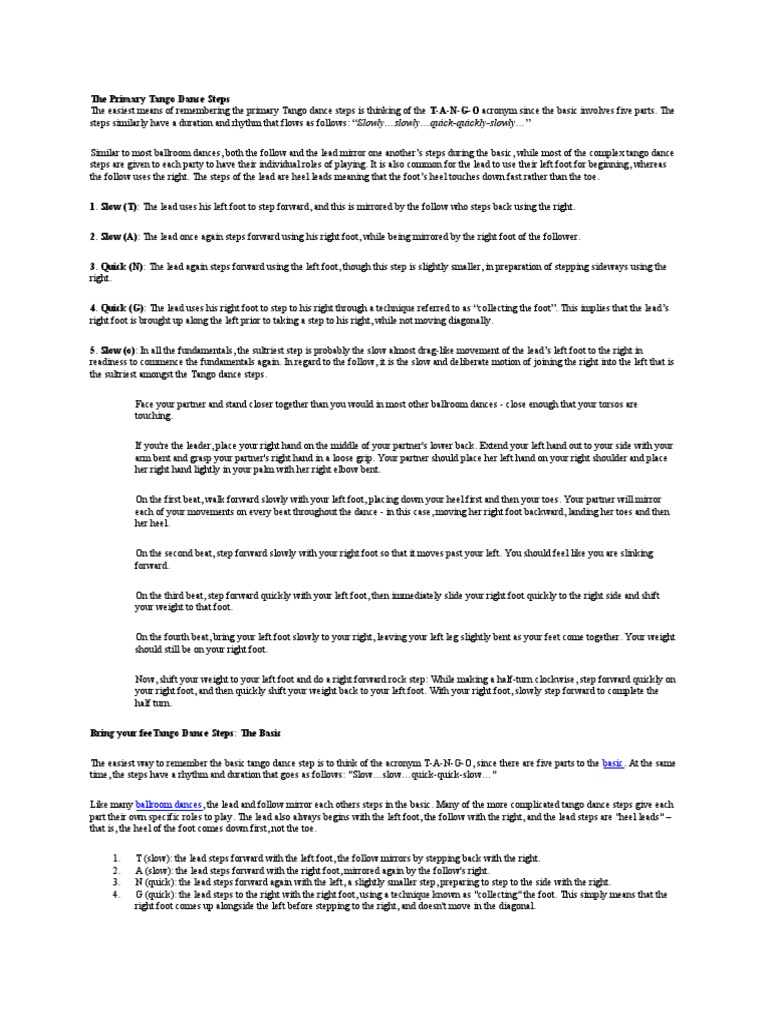 The Primary Tango Dance Steps | PDF | Tango | Ballroom Dance