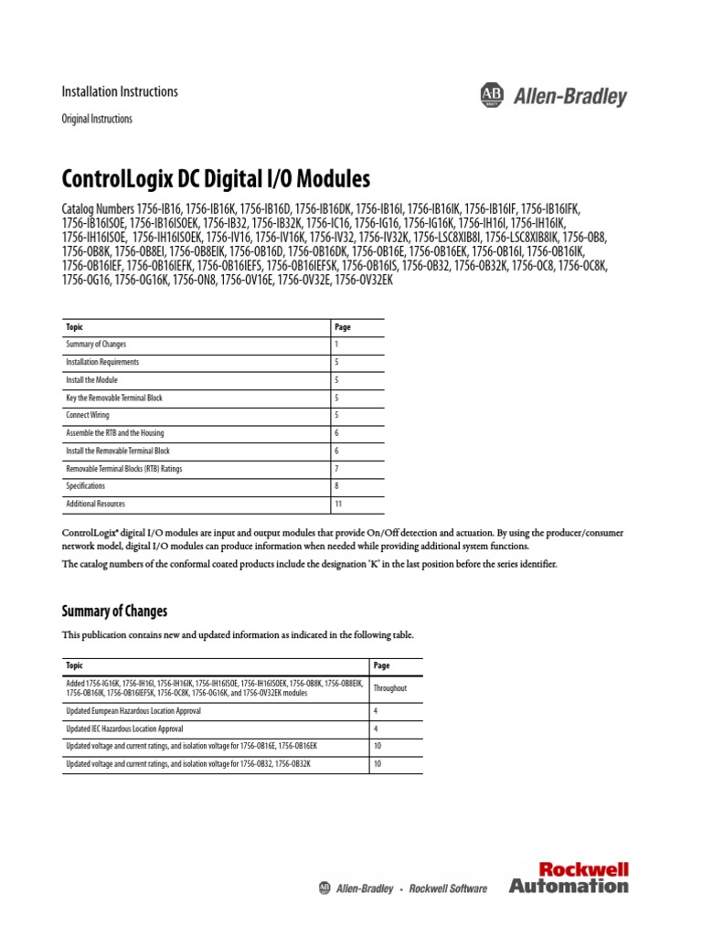 Controllogix DC Digital I/O Modules: Installation Instructions | PDF ...