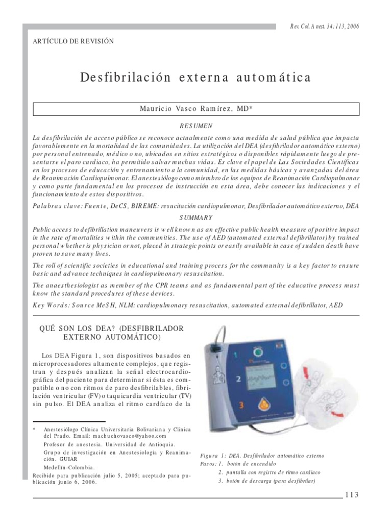 Uso DEA Scielo | PDF | Reanimación cardiopulmonar | Paro cardíaco
