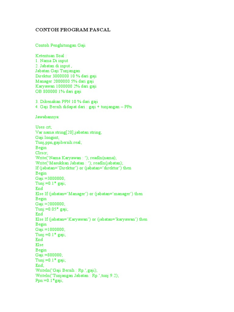 Contoh Program Pascal | PDF