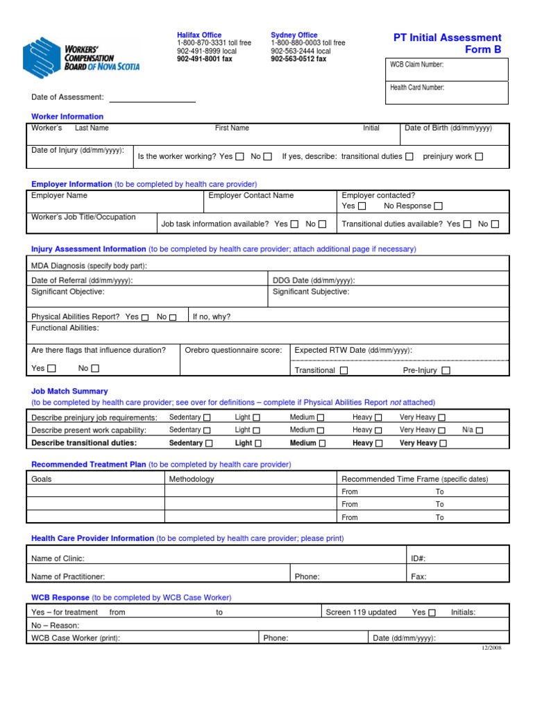 PT Initial Assessment Form Analysis | PDF | Health Professional ...