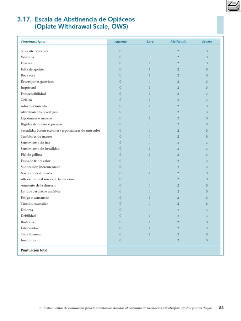 3.17. Escala de Abstinencia de Opiáceos (Opiate Withdrawal Scale, OWS) | PDF | Despachador de ...