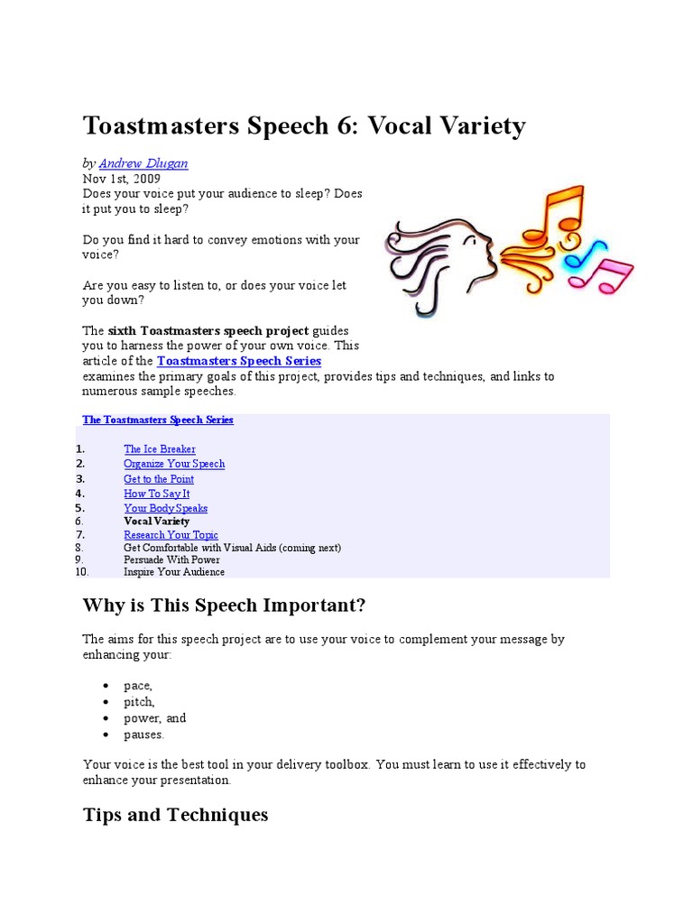 Toastmasters Speech 6: Vocal Variety: Why Is This Speech Important ...