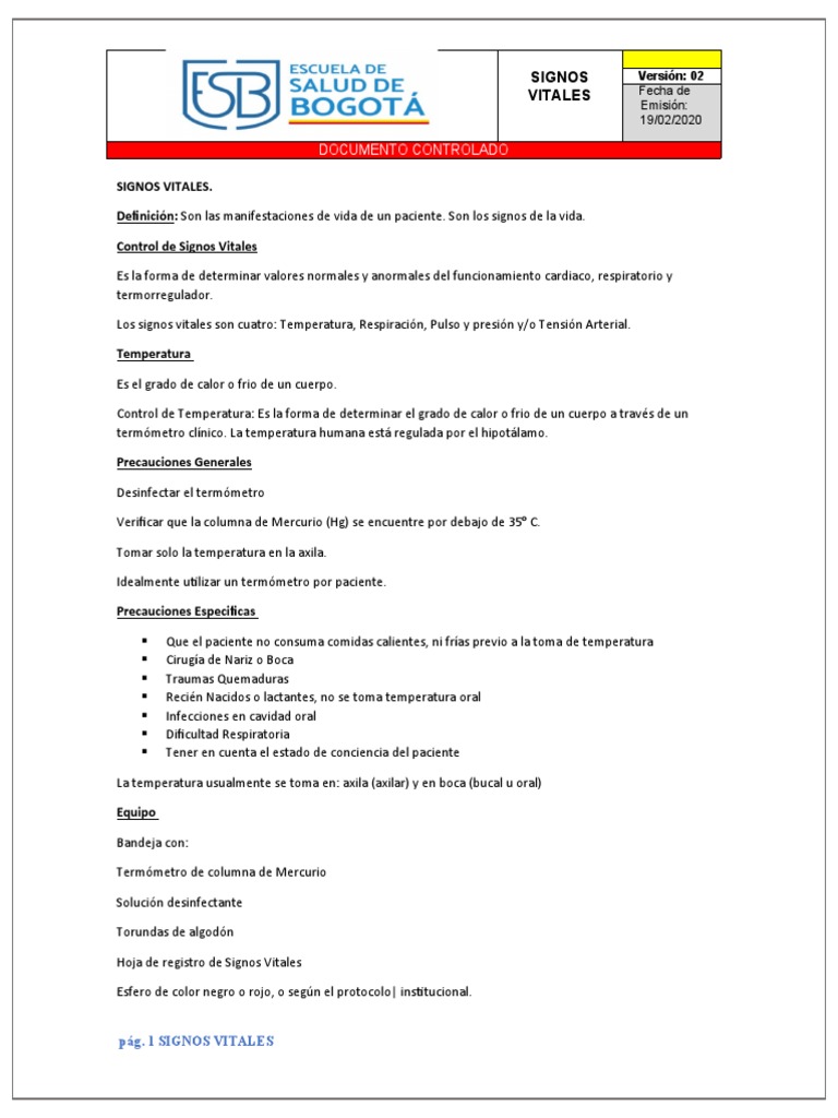 Protocolo Signos Vitales | PDF | Presión sanguínea | Hipotermia