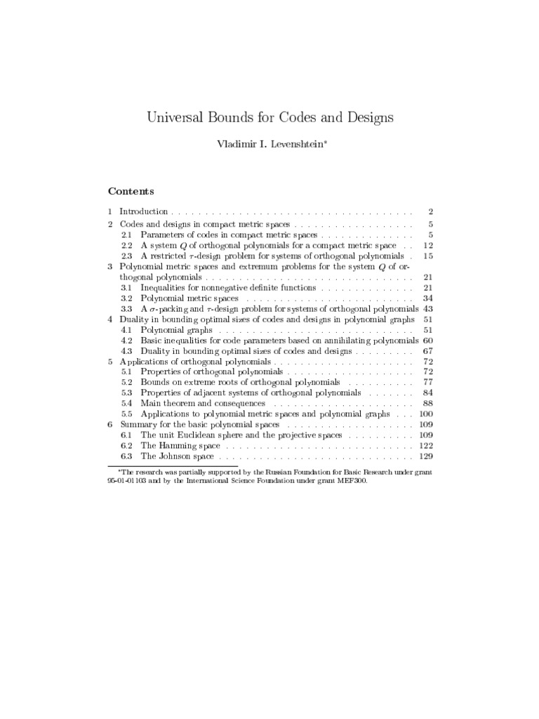 Universal Bounds For Codes and Designs | PDF | Metric (Mathematics ...