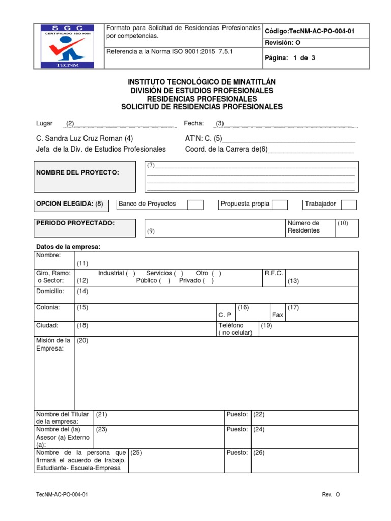 TecNM AC PO 004 01 SOLICITUD DE RESIDENCIA PROFESIONAL POR COMPETENCIA | PDF | Business
