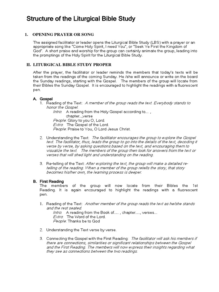 Structure of The Liturgical Bible Study PDF | Download Free PDF | The ...