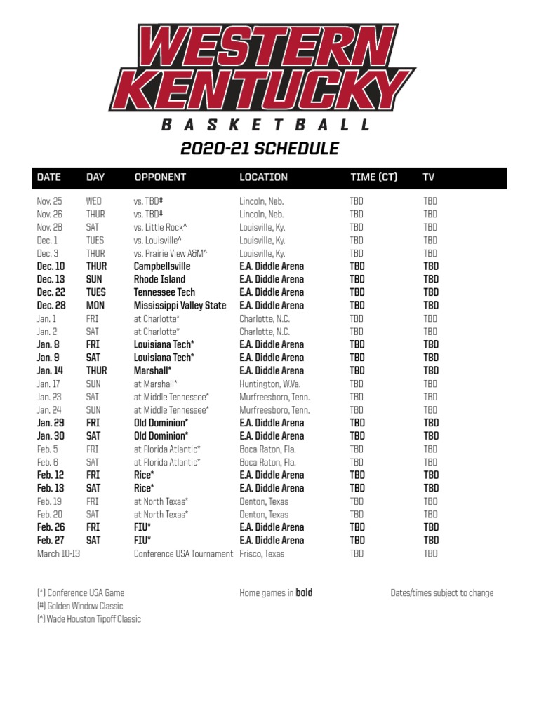 2020-21 WKU Full Basketball Schedule | PDF | Ncaa Football | Ncaa ...