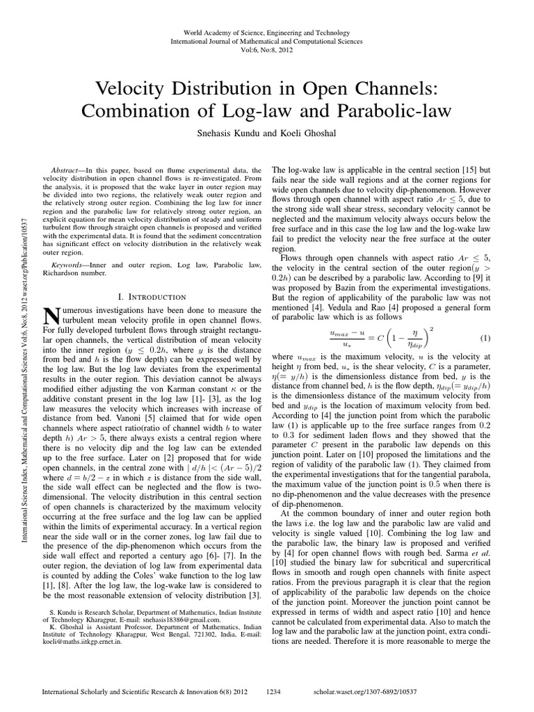Velocity Distribution in Open Channels: Combination of Log-Law and ...