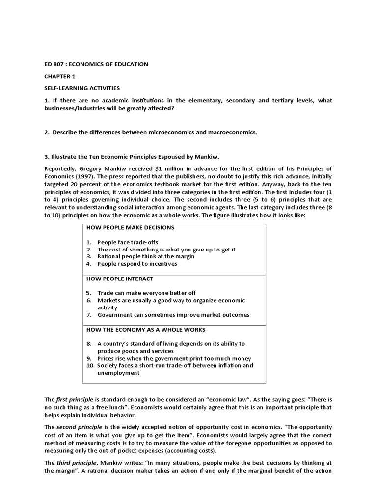 Mankiw's Ten Economic Principles Explained | PDF | Macroeconomics ...