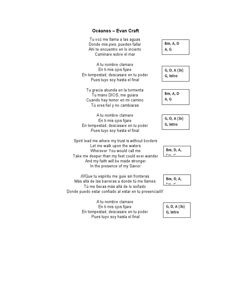 Océanos Letra de La Canción | PDF