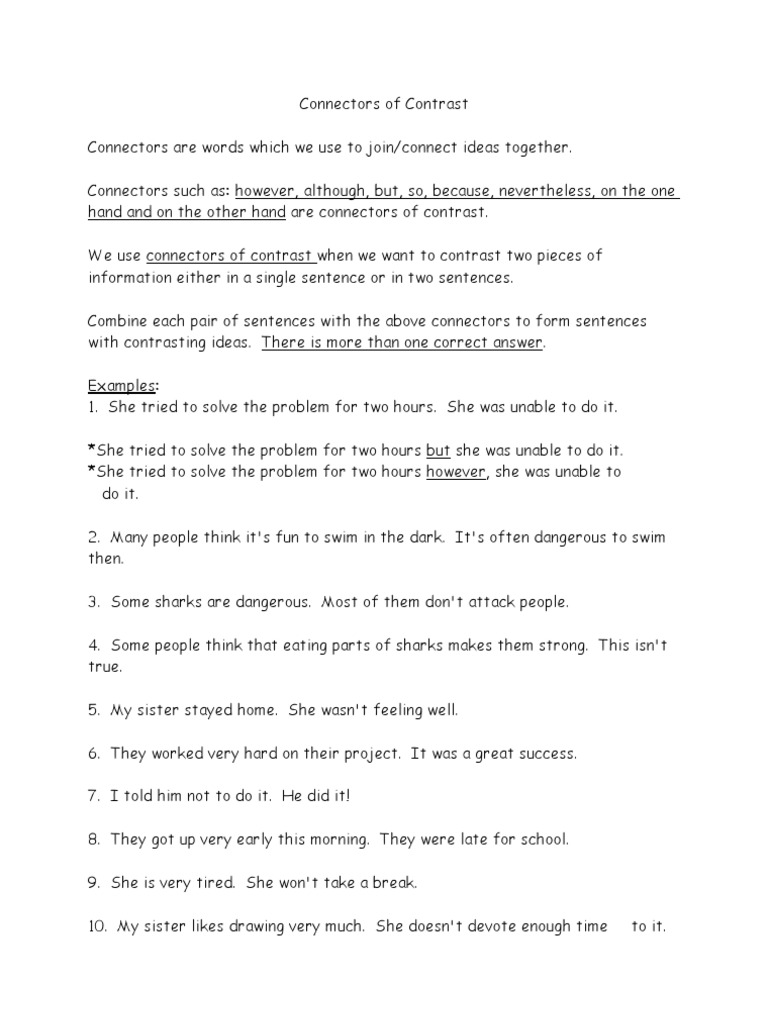 Connectors of Contrast Exercise 1 | PDF