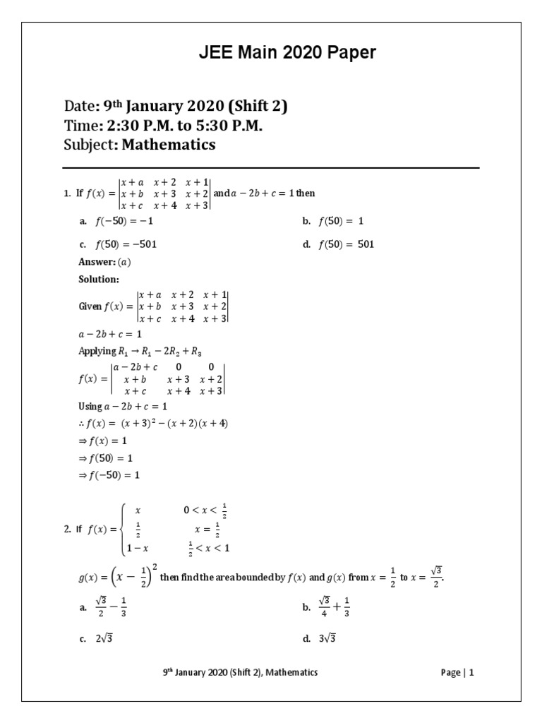 Jee Math 9th Jan Shift2 | PDF | Trigonometric Functions | Equations