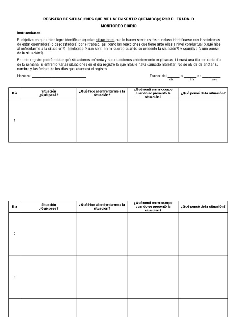 Registro de Estrés Laboral Diario | PDF