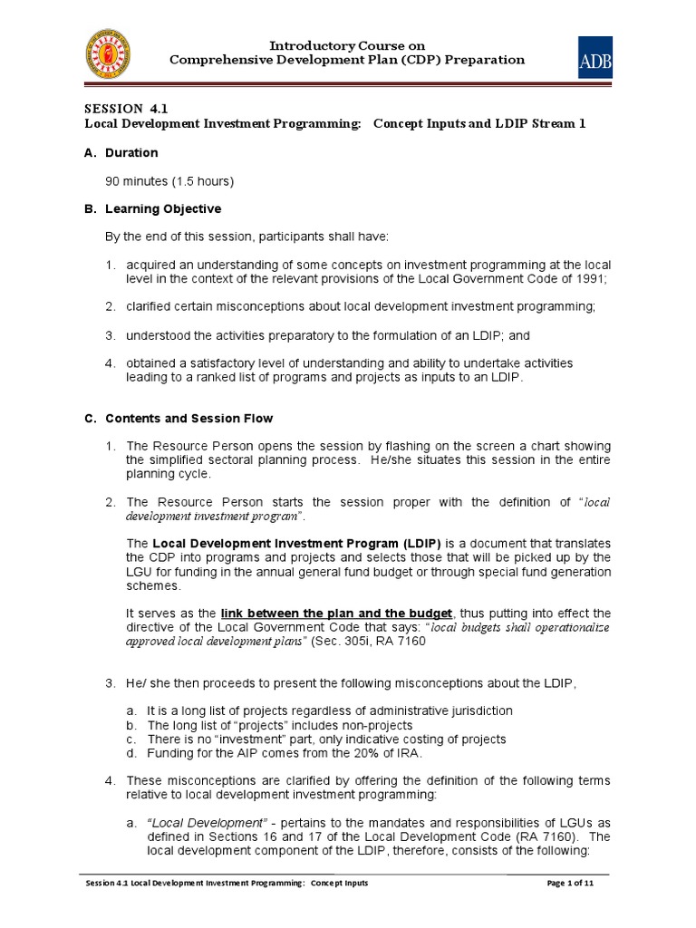 SESSION 4.1 - LDIP Concept Inputs & Stream 1 | PDF | Public Finance ...