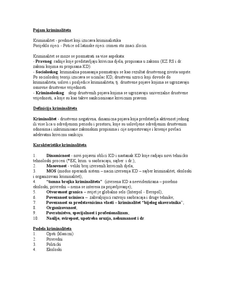 Kriminalistika - Skripta Za I. Kolokvijum | PDF