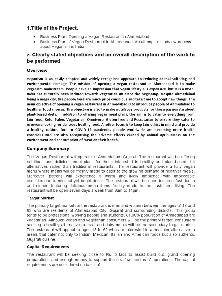 Business Plan Draft | PDF | Veganism | Restaurants