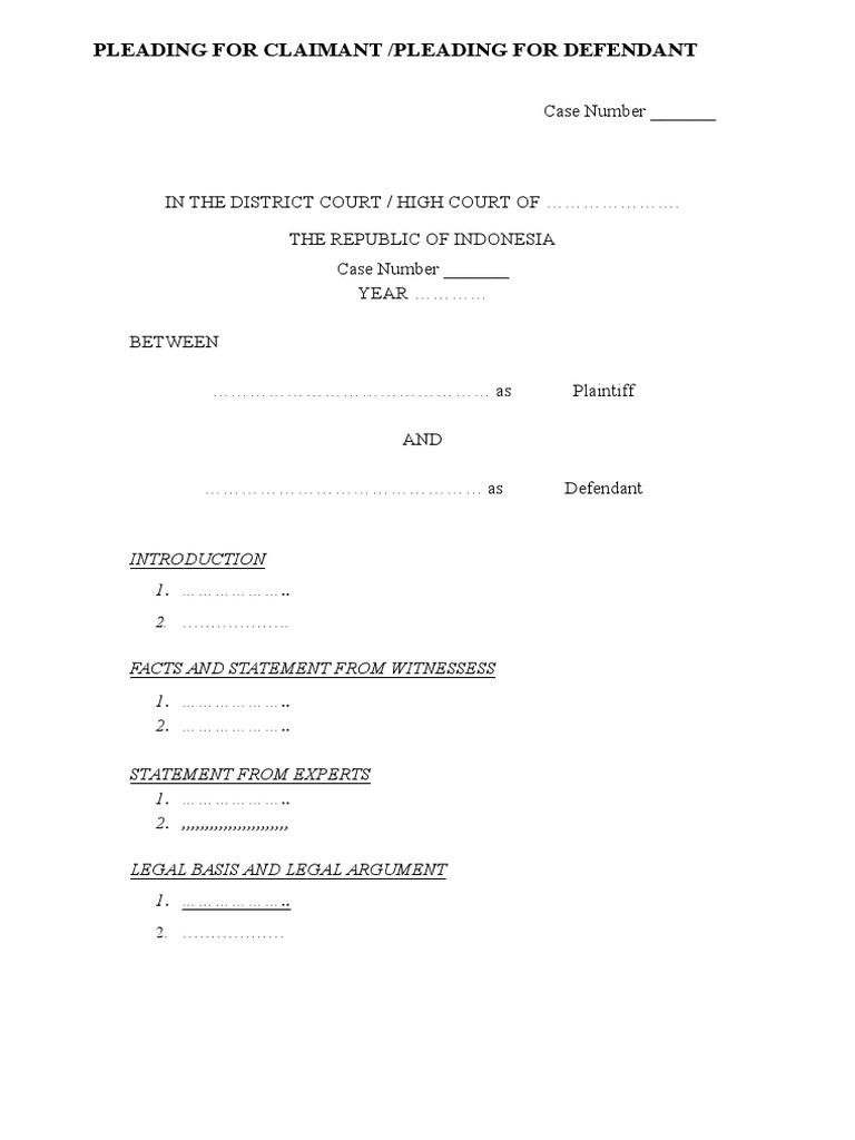 Sample For Pleading File (Plaintiff - Defendant) | Download Free PDF ...