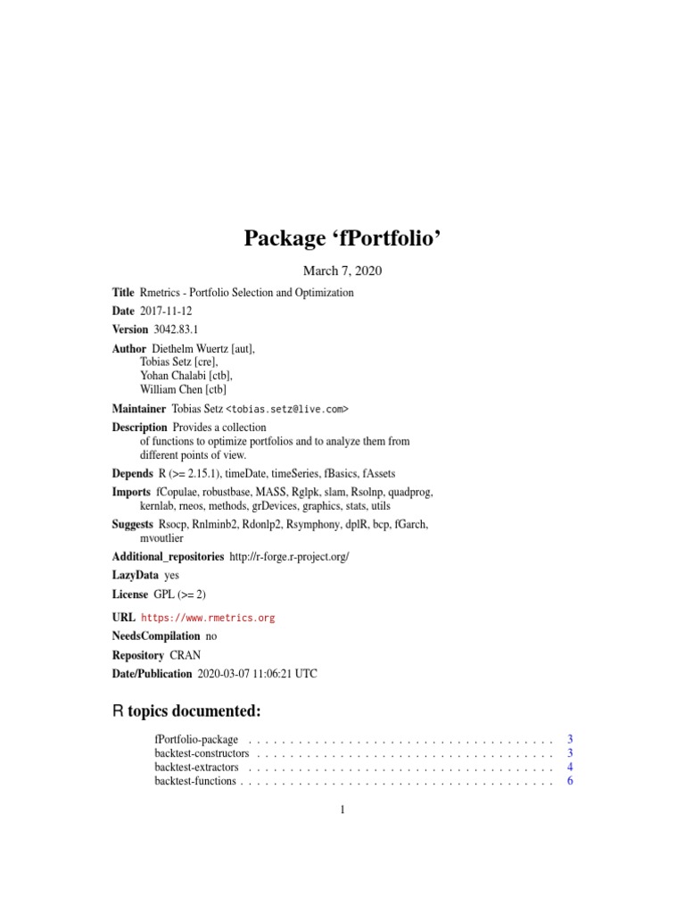 Package Fportfolio': R Topics Documented | PDF | Parameter (Computer Programming) | Teaching ...