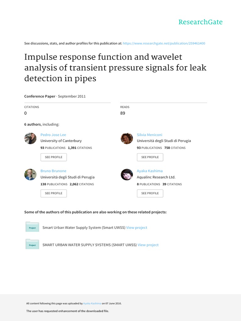 Impulse Response Function and Wavelet Analysis of Transient Pressure Signals For Leak Detection ...