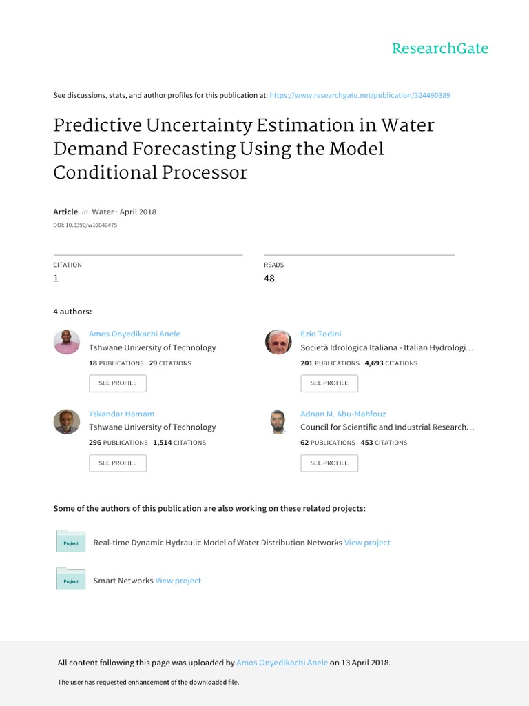 Predictive Uncertainty Estimation in Water Demand Forecasting Using The Model Conditional ...