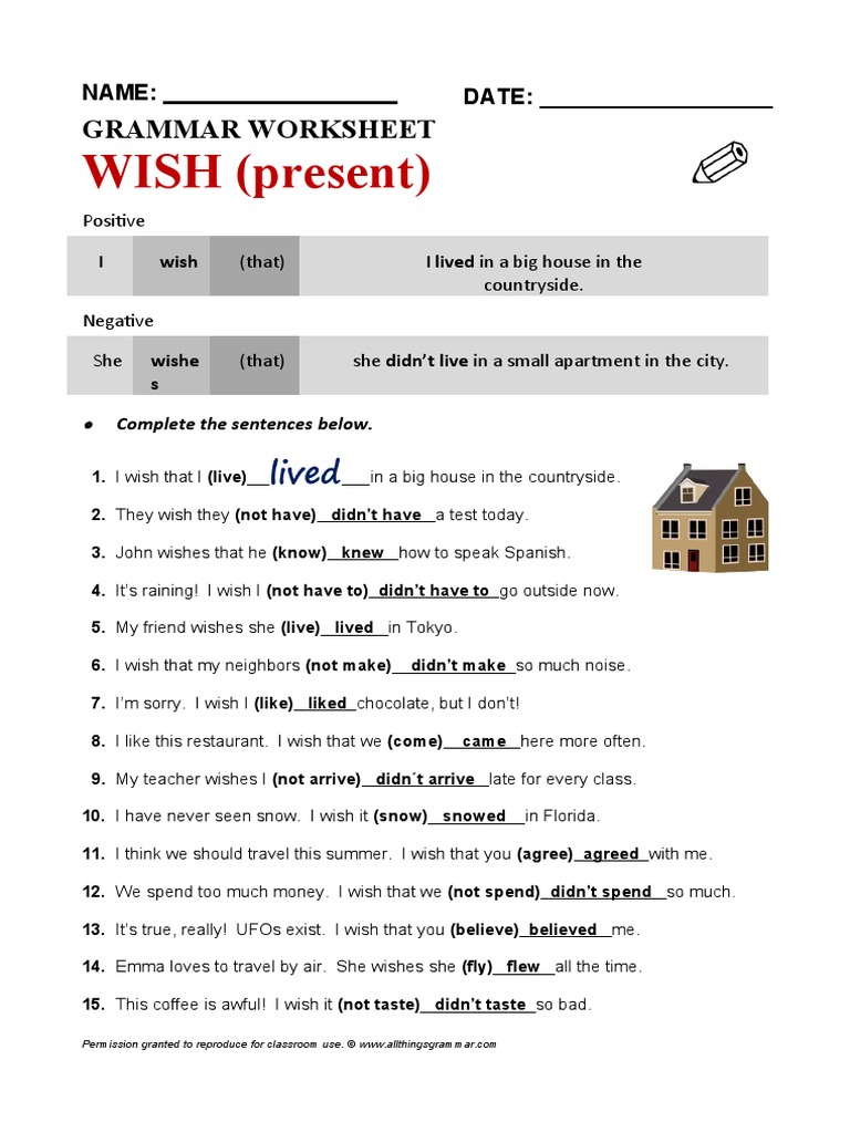 Present Wishes Grammar Exercises | PDF