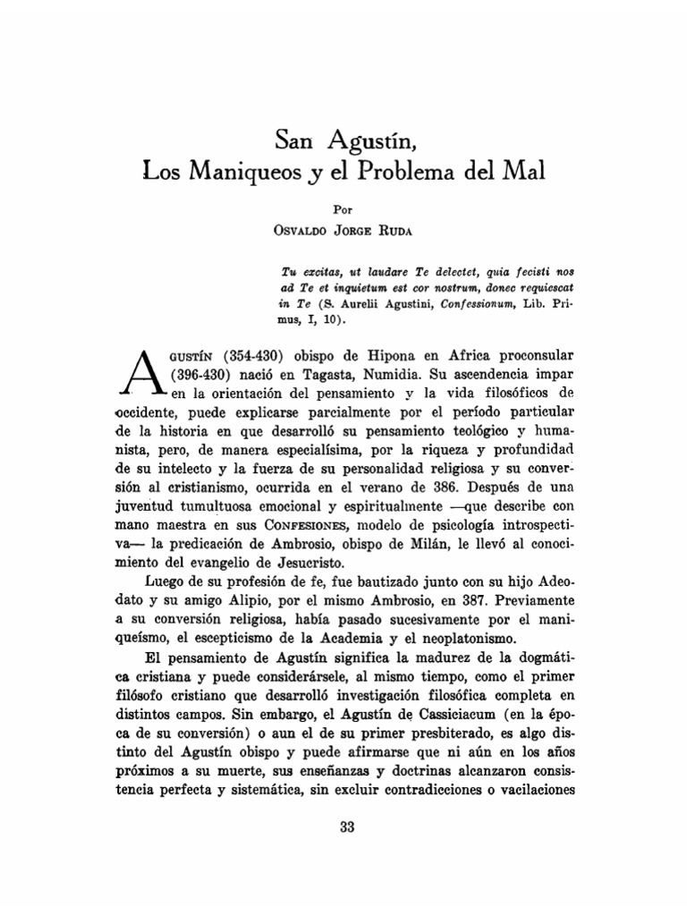 San Agustín y El Maniqueísmo PDF | PDF | Agustín De Hipopótamo | Dualismo