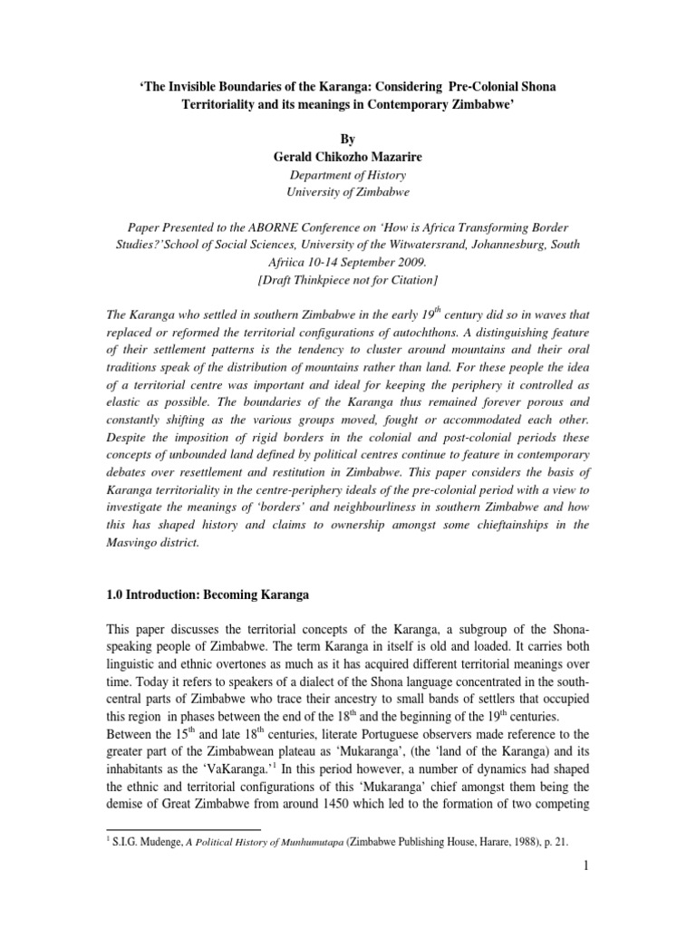 The Invisible Boundaries of The Karanga | PDF