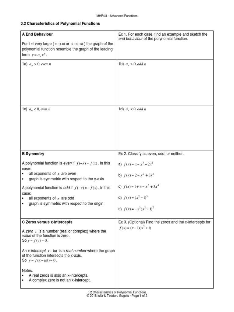 3.2 Characteristics of Polynomial Functions | PDF | Zero Of A Function ...