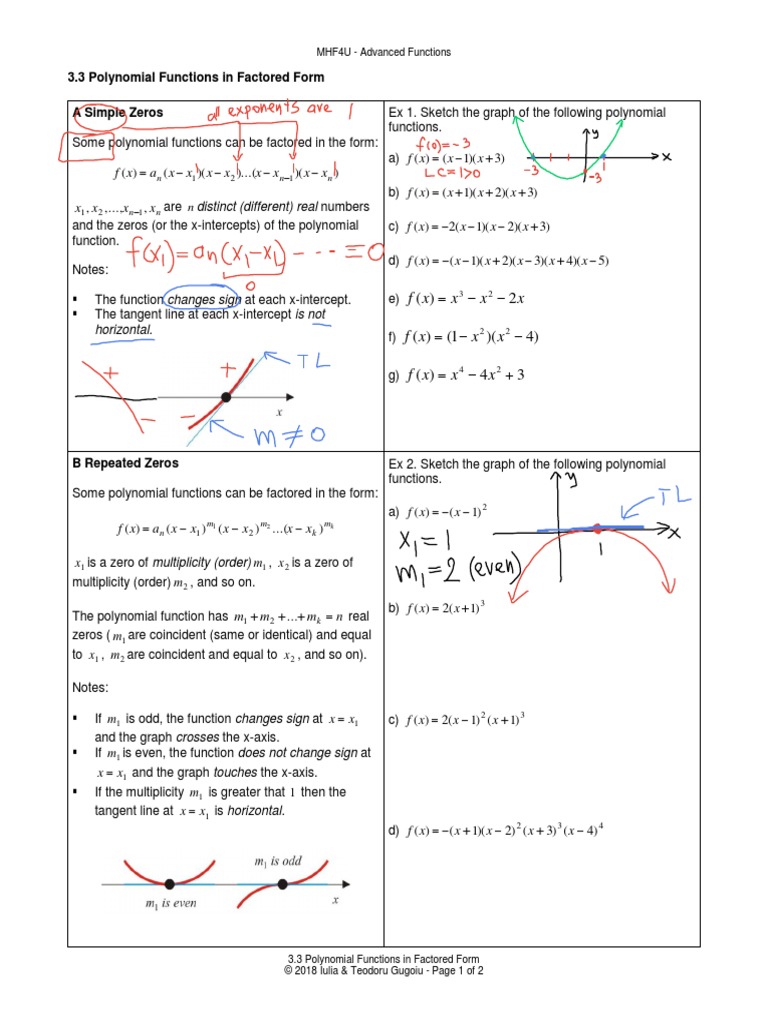 3.3 Polynomial in Factor Form Solutions | PDF | Zero Of A Function ...