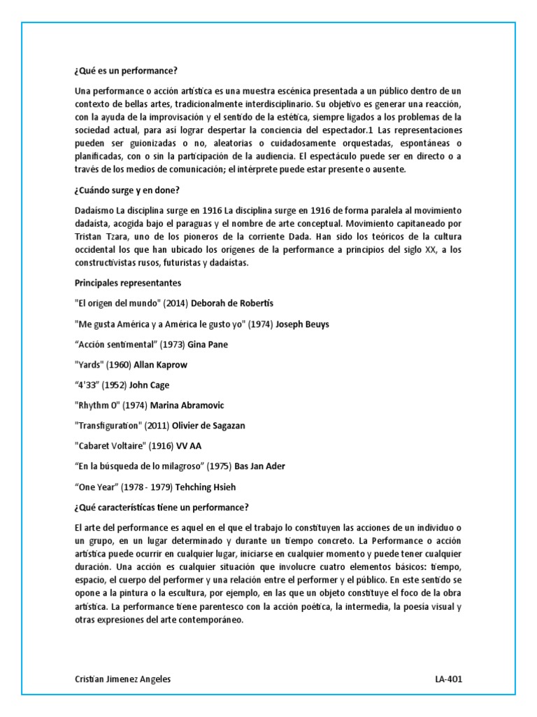 Qué es un performance | PDF | Arte de performance | Estética