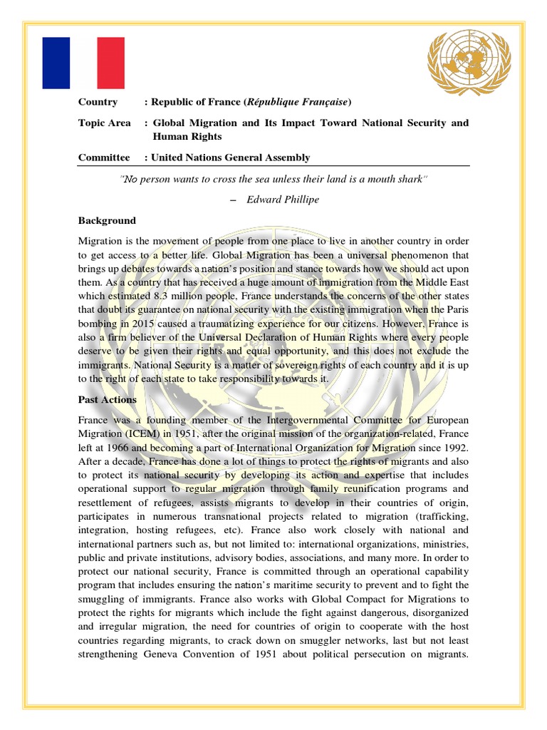 Position Paper France For Council UNGA Model United Nations | PDF ...