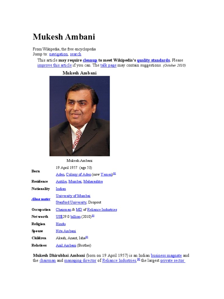 Mukesh Ambani | PDF | Business
