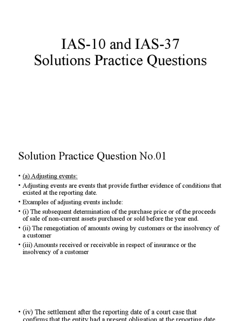 IAS-10 and IAS-37 Practice Solutions | PDF | Bankruptcy | Economies