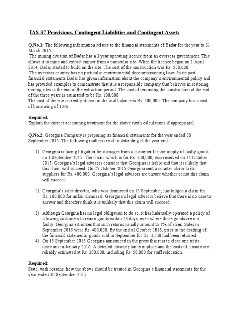 IAS-37 Provisions, Contingent Liabilities and Contingent Assets | PDF ...